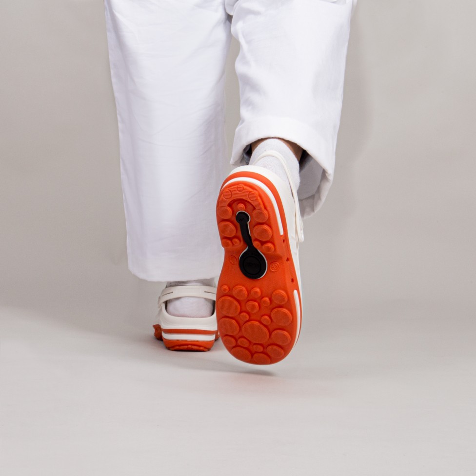 WOCK White/Orange Nursing Clog CLOG 01 w/ Strap & Comfort Insole - 10000126