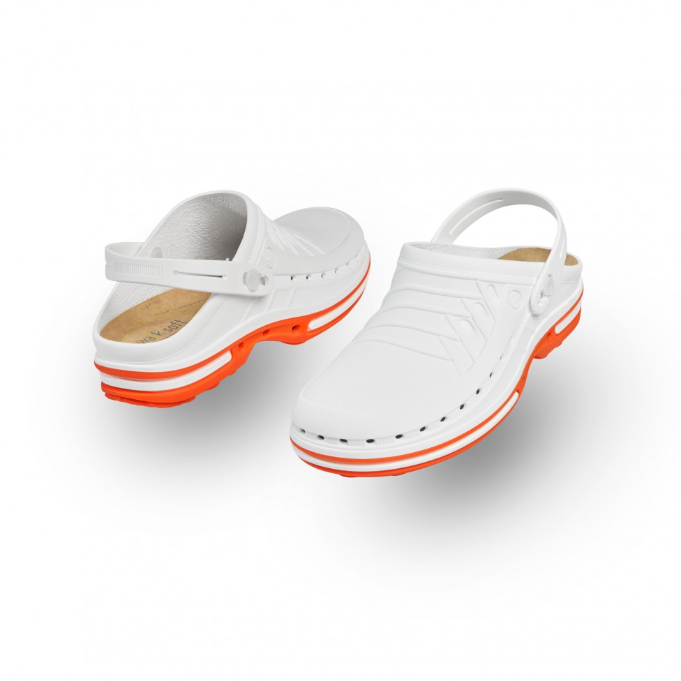 WOCK Orange/White Nursing Clog CLOG 05 w/ Strap & Comfort Insole - 10000126